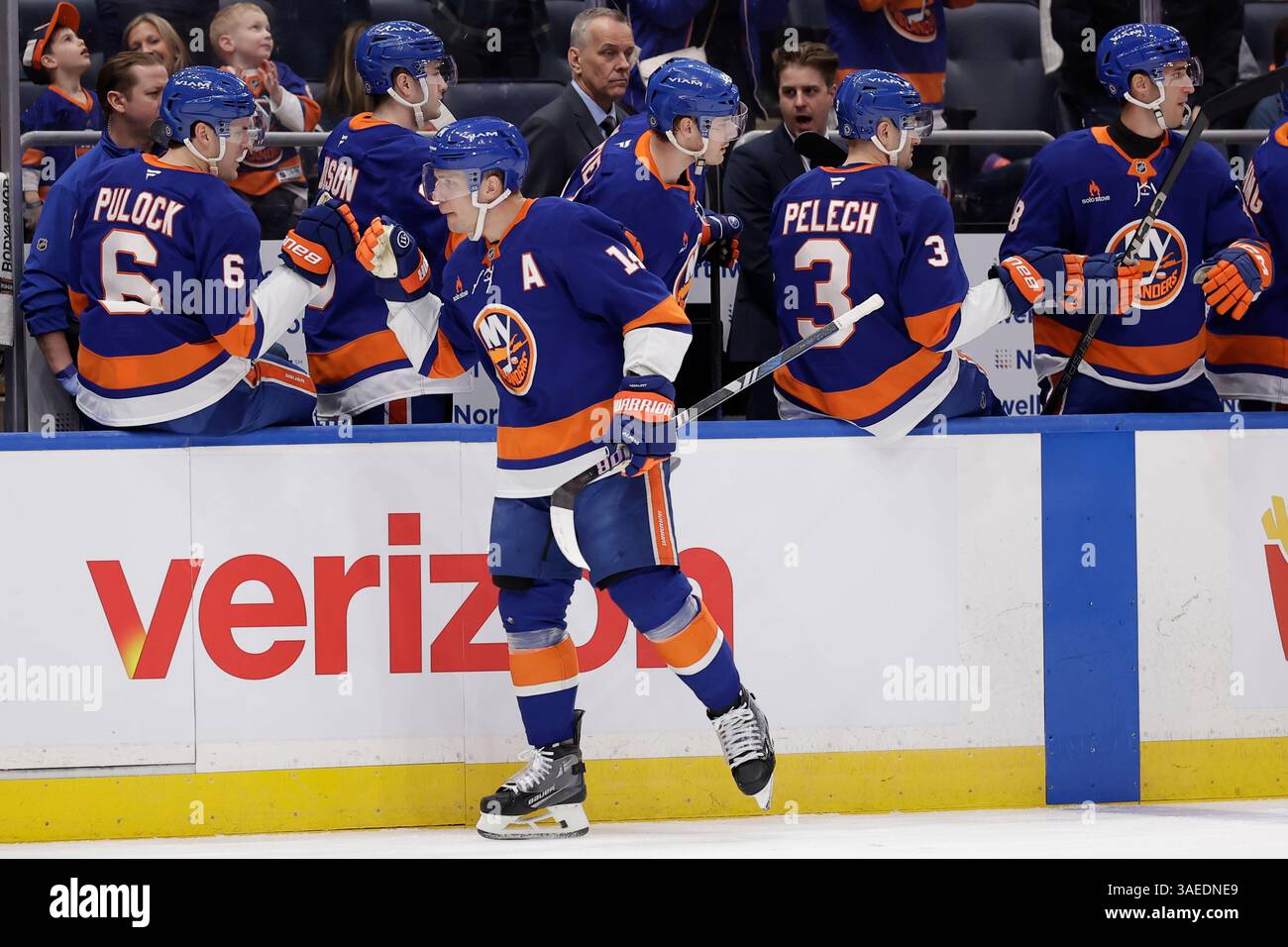 New York Islanders center Bo Horvat (14) reacts with teammates after ...