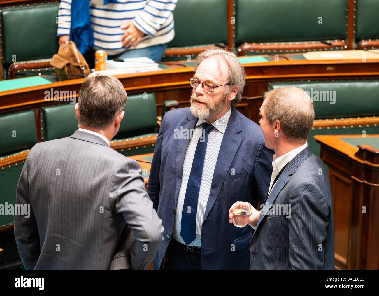 Prime minister Bart De Wever, Peter De Roover and Jan Bertels at the ...