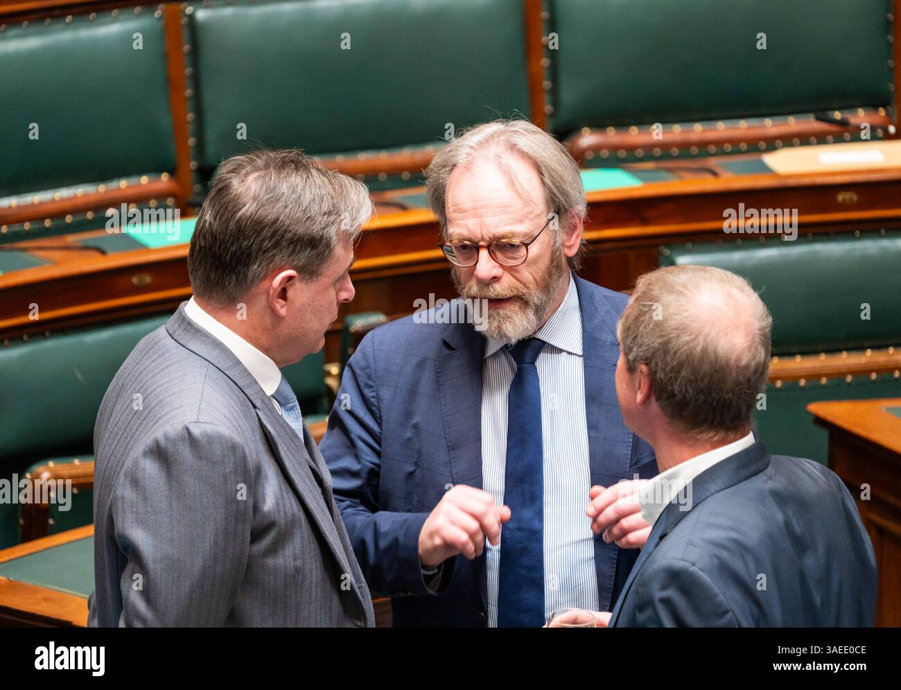 Prime minister Bart De Wever, Peter De Roover and Jan Bertels at the ...