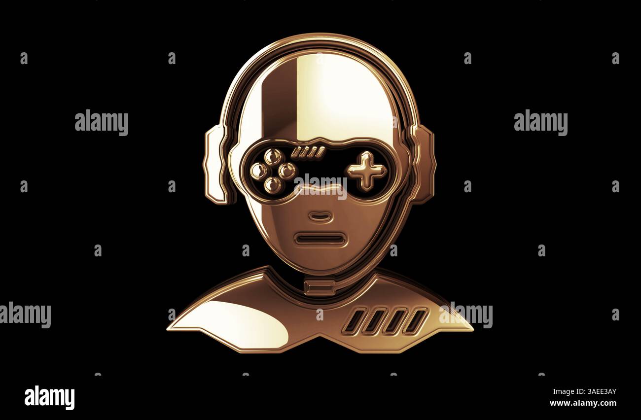 Gamer esport video game player head golden metal shine symbol concept ...