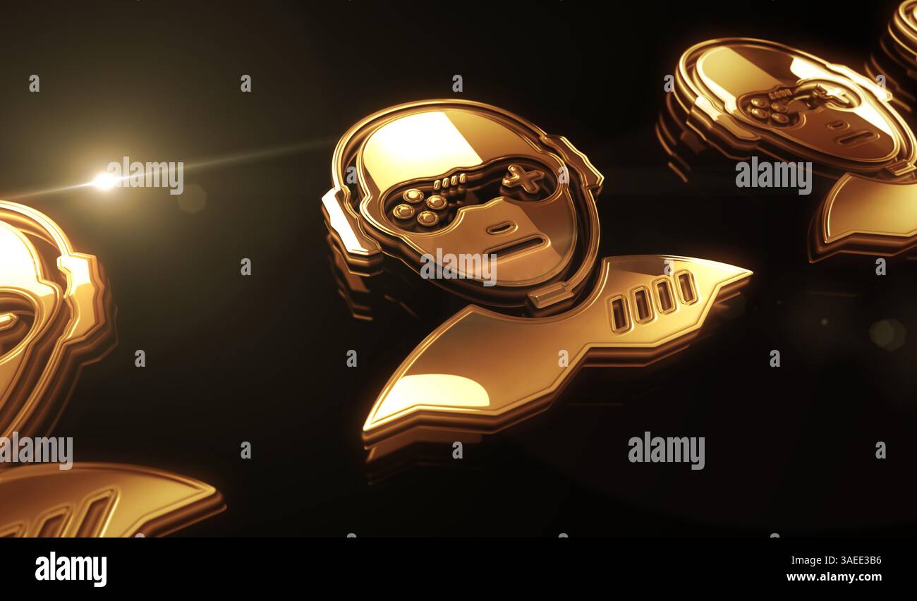 Gamer esport video game player head golden metal shine symbol concept ...