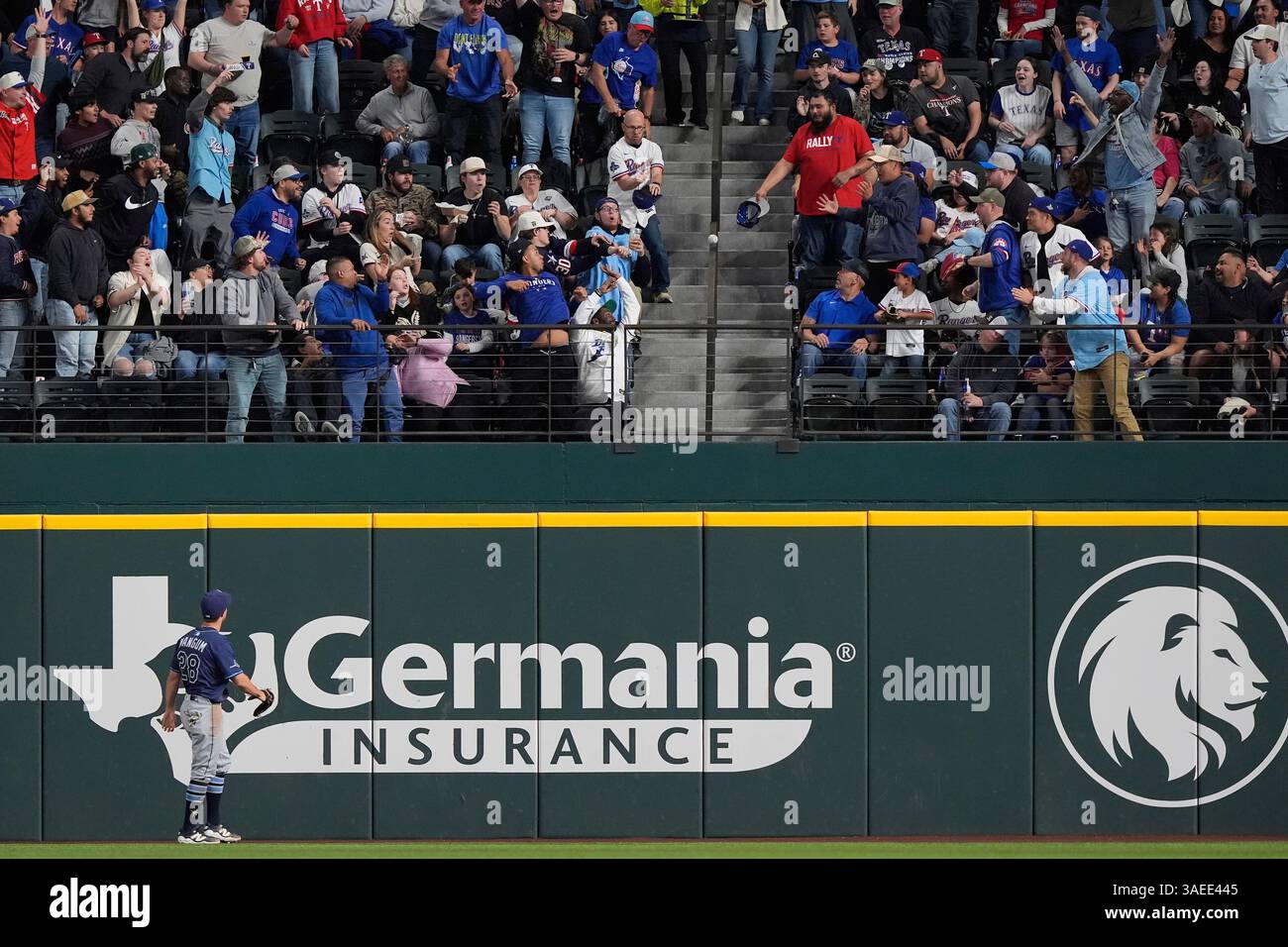 Tampa Bay Rays outfielder Jake Mangum (28) watches a home run hit by ...