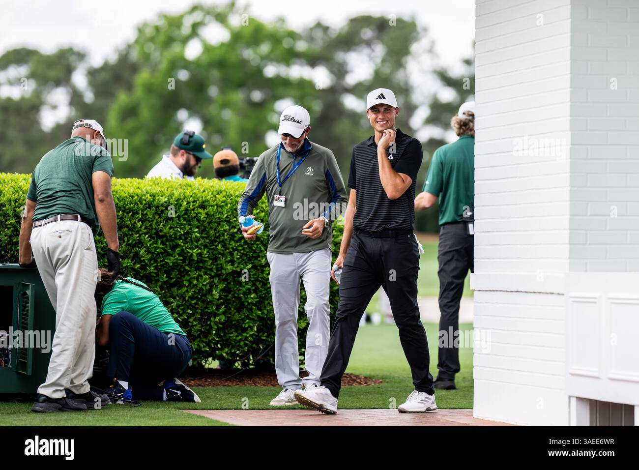 Ludvig Åberg of, Sweden. , . coach Hans Larsson during a practice at ...