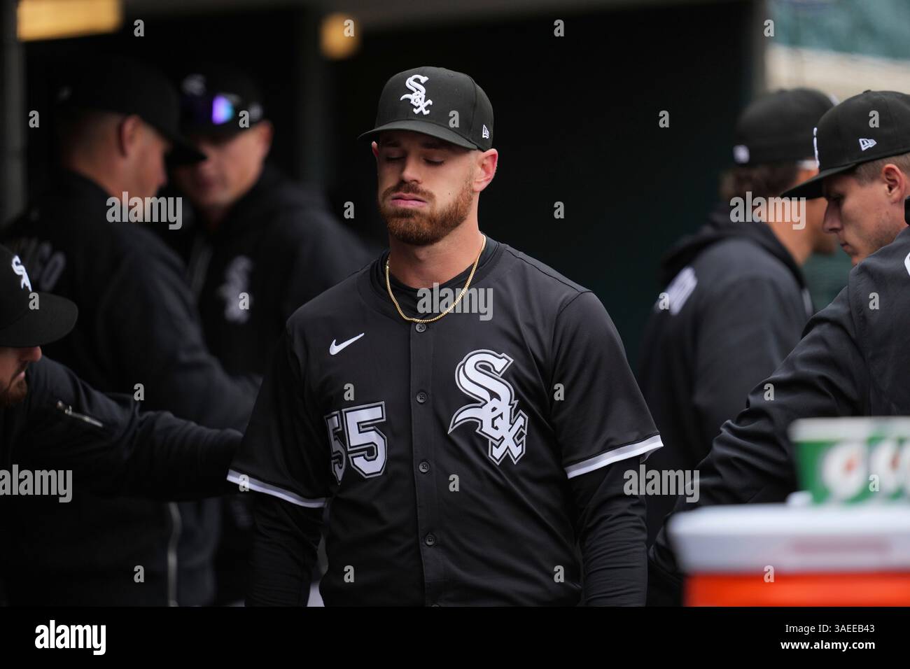 Chicago White Sox pitcher Fraser Ellard (55) walks into the dugout ...