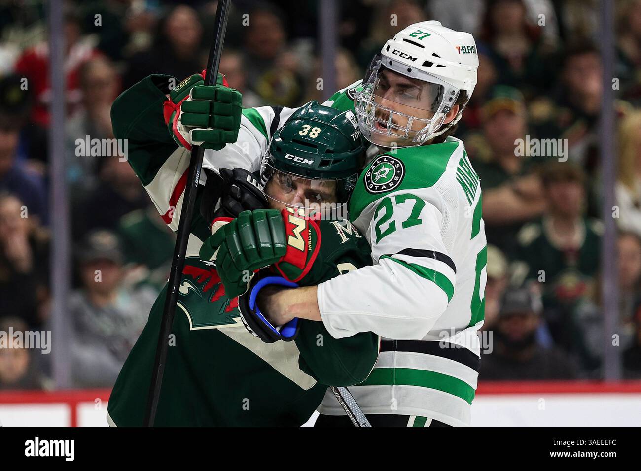 Minnesota Wild right wing Ryan Hartman, left, and Dallas Stars left ...