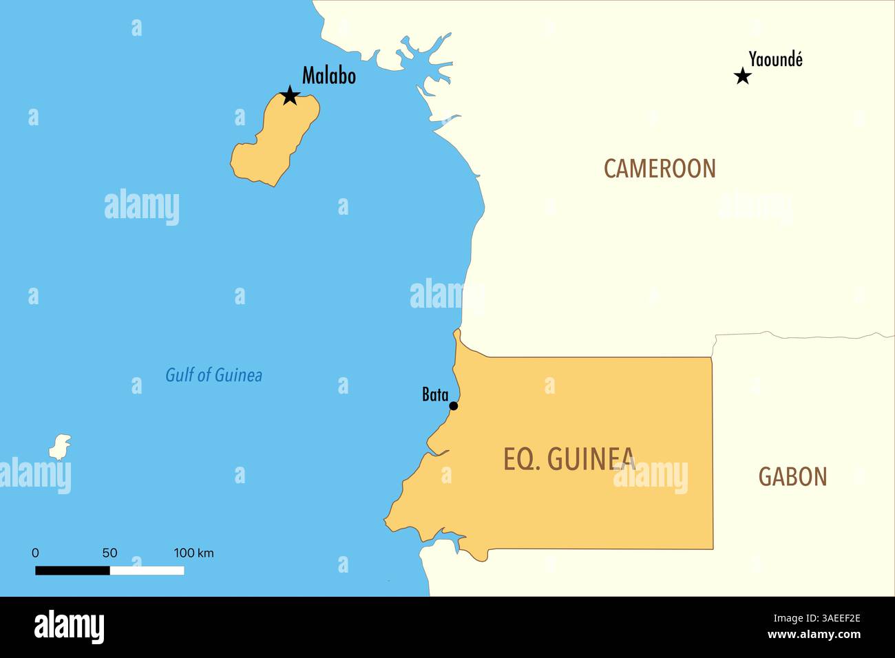 Map of Equatorial Guinea with Major Cities and Neighboring Countries ...