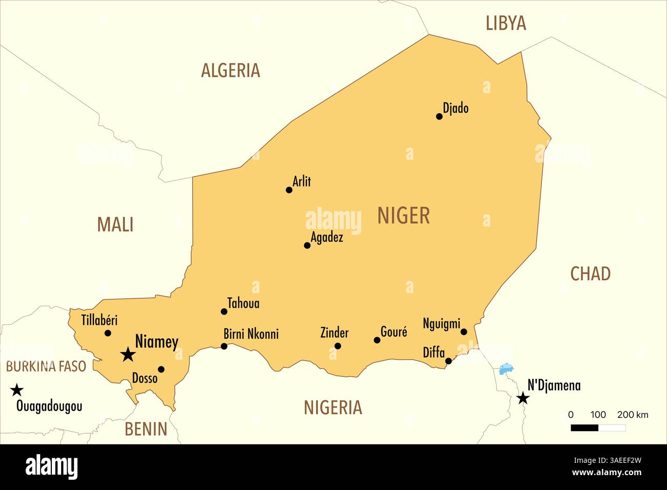 Map of Niger with Major Cities and Neighboring Countries Stock Photo - Alamy