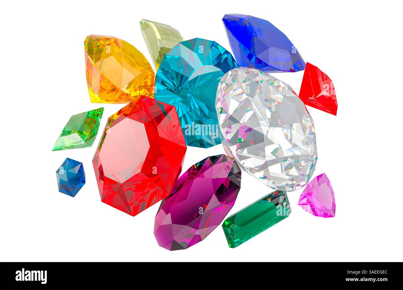 Set of Colorful Gemstones, 3D rendering isolated on white background ...