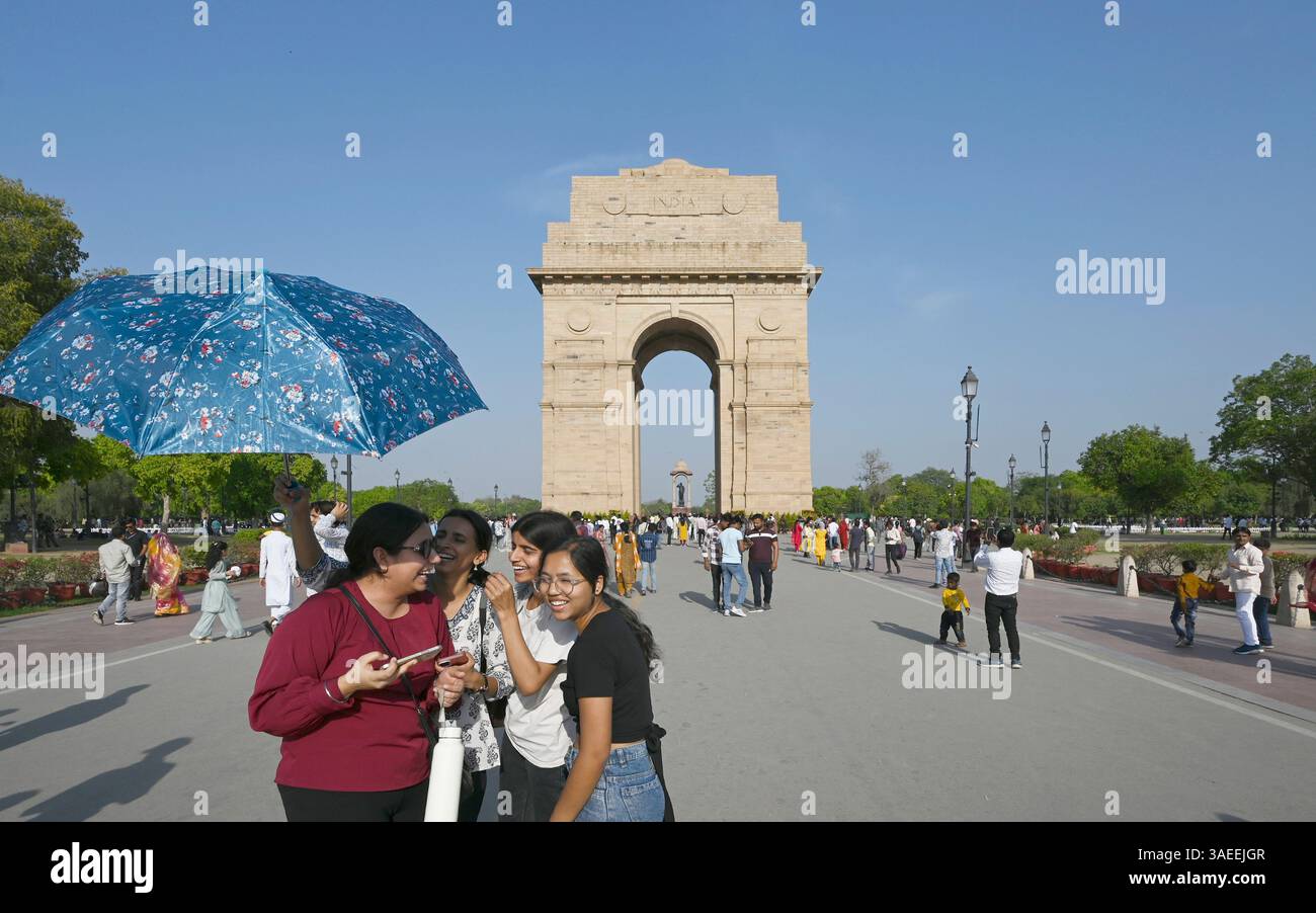 NEW DELHI, INDIA - APRIL 6: Visitors out on a hot afternoon at India ...