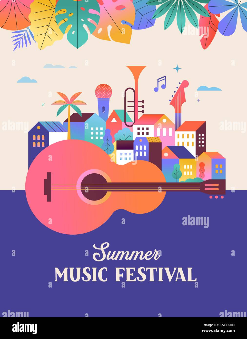 Colorful geometric summer music festival template, poster, banner ...