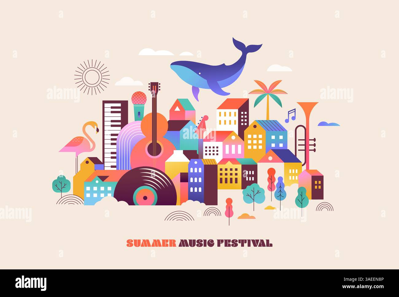 Colorful geometric summer music festival background, poster, banner ...