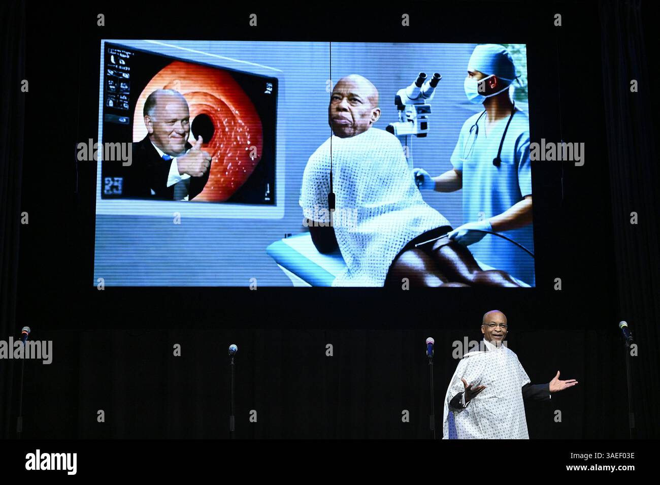 New York, USA. 05th Apr, 2025. WPIX reporter James Ford performs as New ...