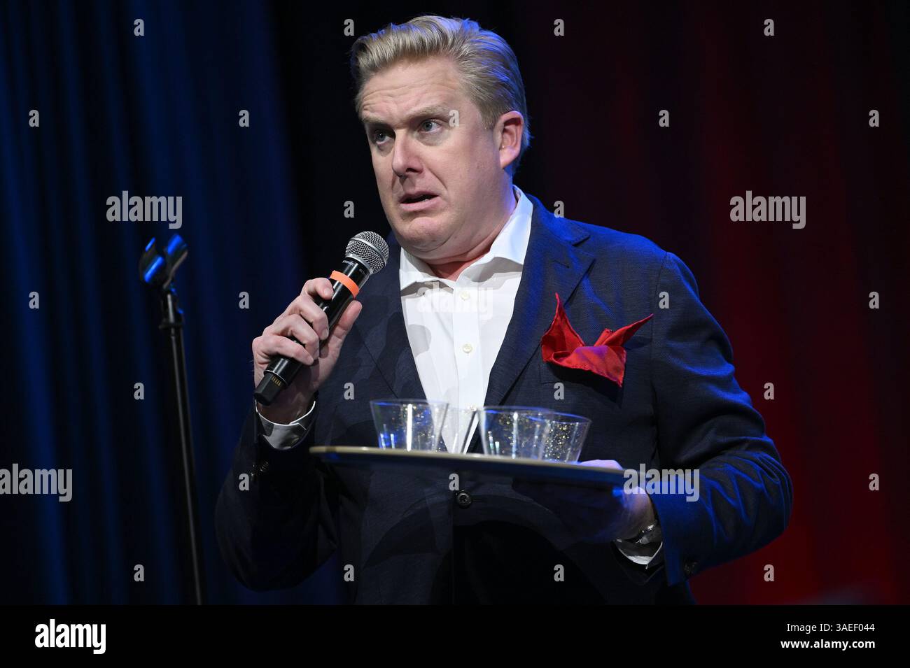 New York, USA. 05th Apr, 2025. WNBC news anchor Gus Rosendale performs ...