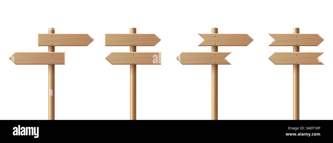 Vector Realistic Wooden Blank Sign Post Set. Realistic Road Signboard ...