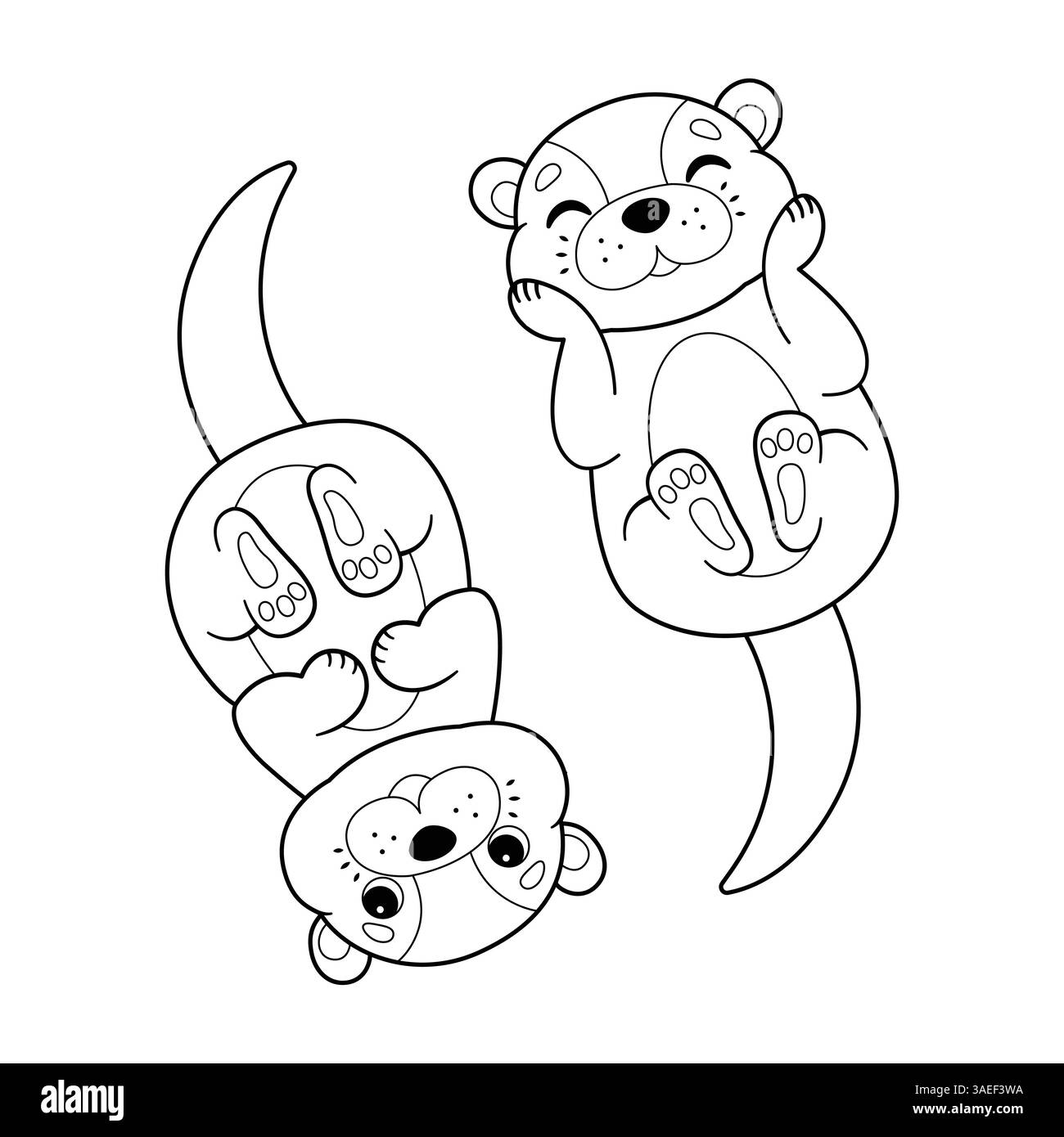 Coloring page of two cute otters. Hand drawn Vector illustration Stock ...