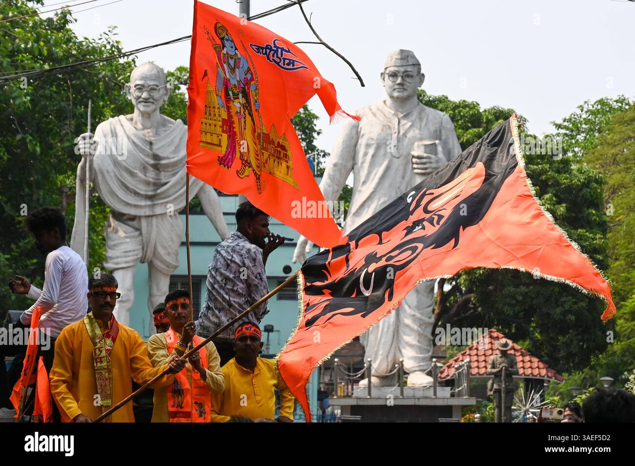 KOLKATA, INDIA - APRIL 6: Ram Navami procession by Hindu devotees with ...