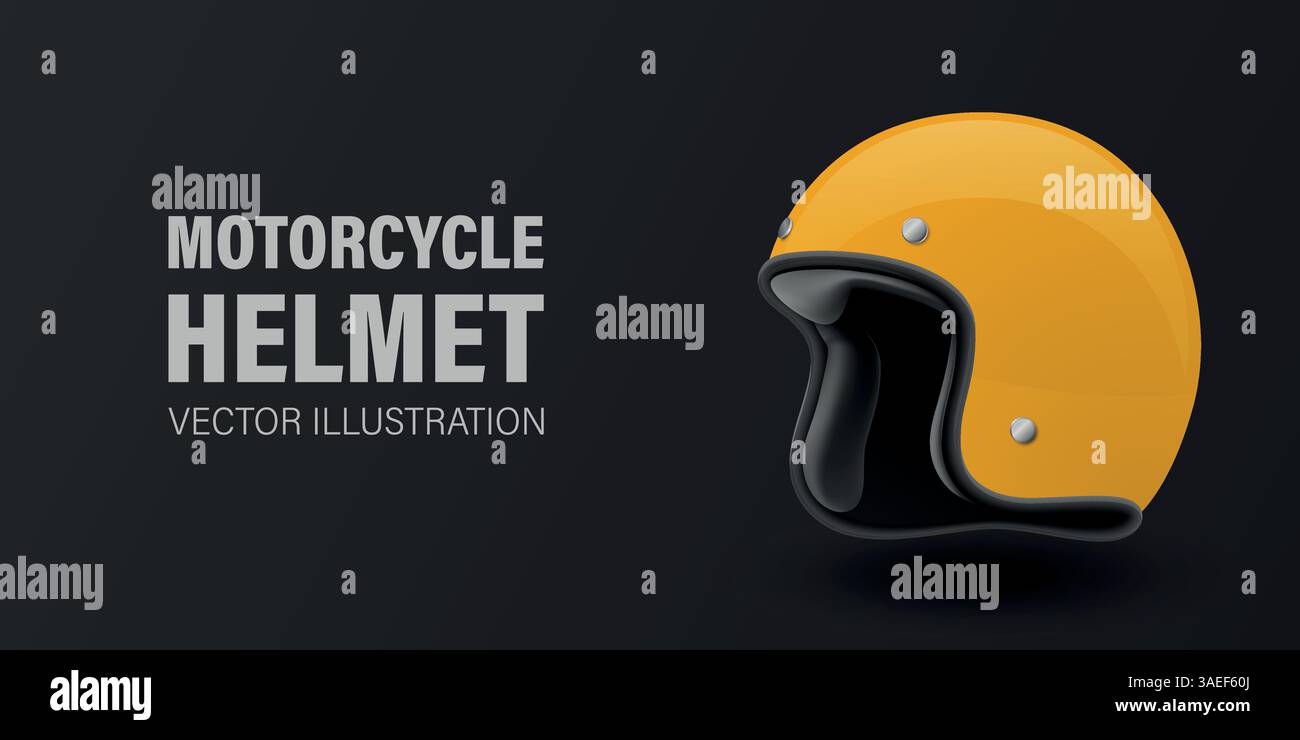 Vector 3D Realistic Yellow Classic Vintage Open-Face Motorbike Helmet ...