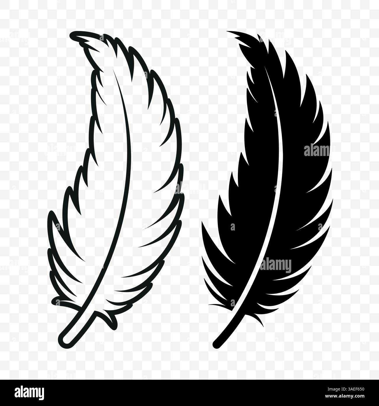 Vector Black and White Fluffy Feather Logo Icons. Silhouette Feather ...