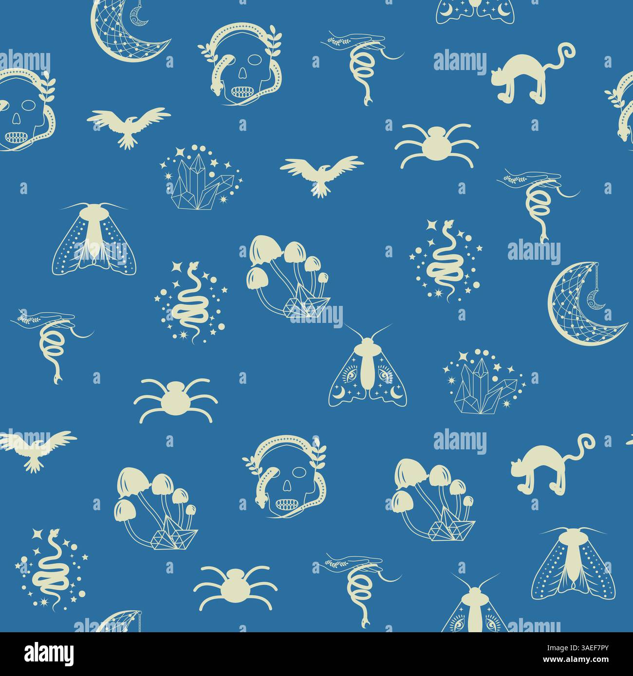 Silhouettes Magic symbols seamless pattern, with magical elements such ...