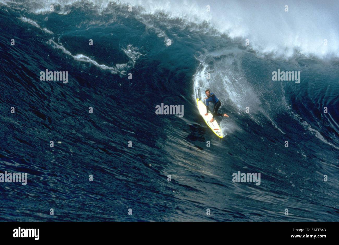 Mar 01, 1995; Baja Norte, BC, Mexico; A surfer rides a huge wave ...