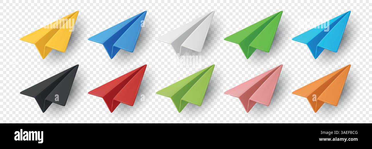 Vector Realistic Paper Airplanes Icon Set Closeup Isolated. Colorful Folded Paper Planes. Simple ...