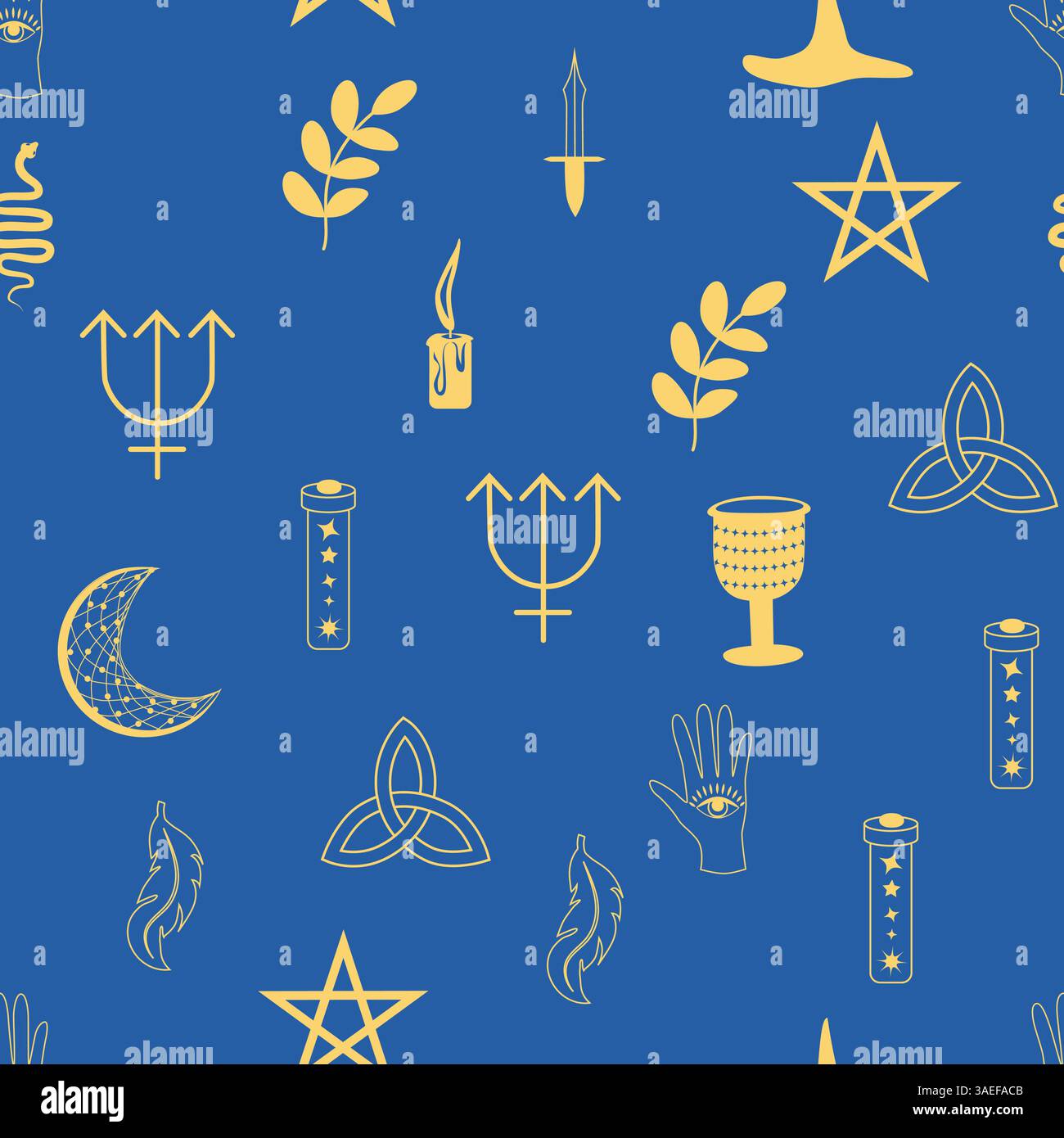 Silhouettes Magic symbols seamless pattern, with magical elements such ...