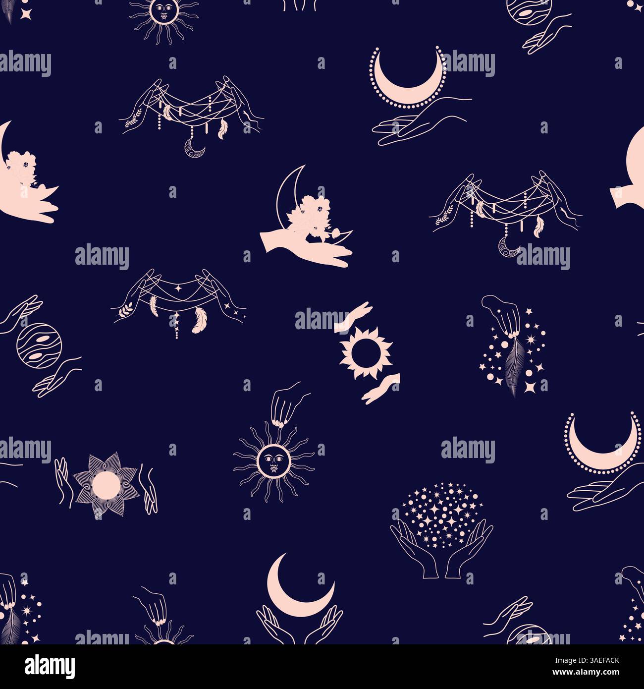 Silhouettes Magic symbols seamless pattern, with magical elements such ...