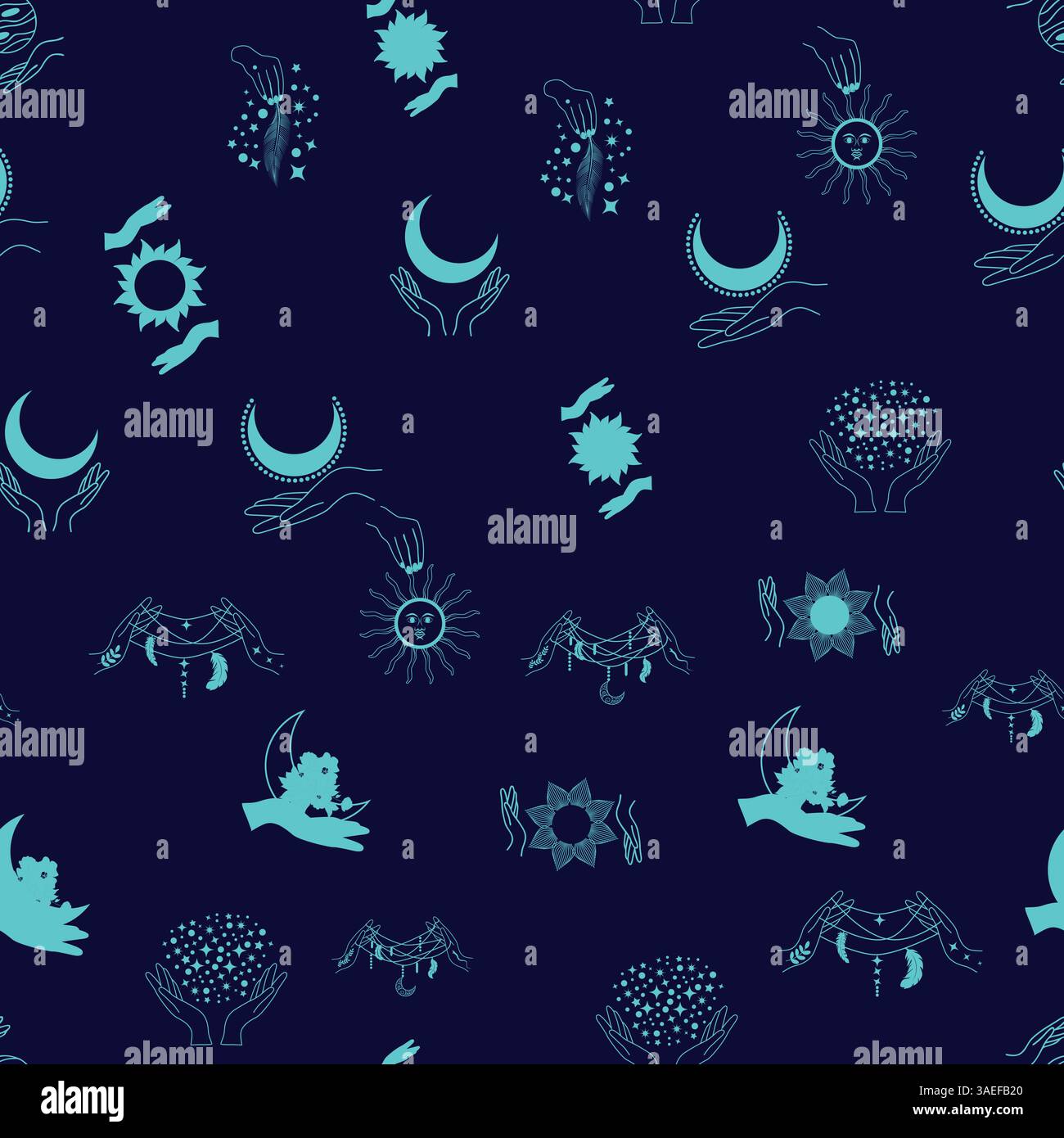 Silhouettes Magic symbols seamless pattern, with magical elements such ...
