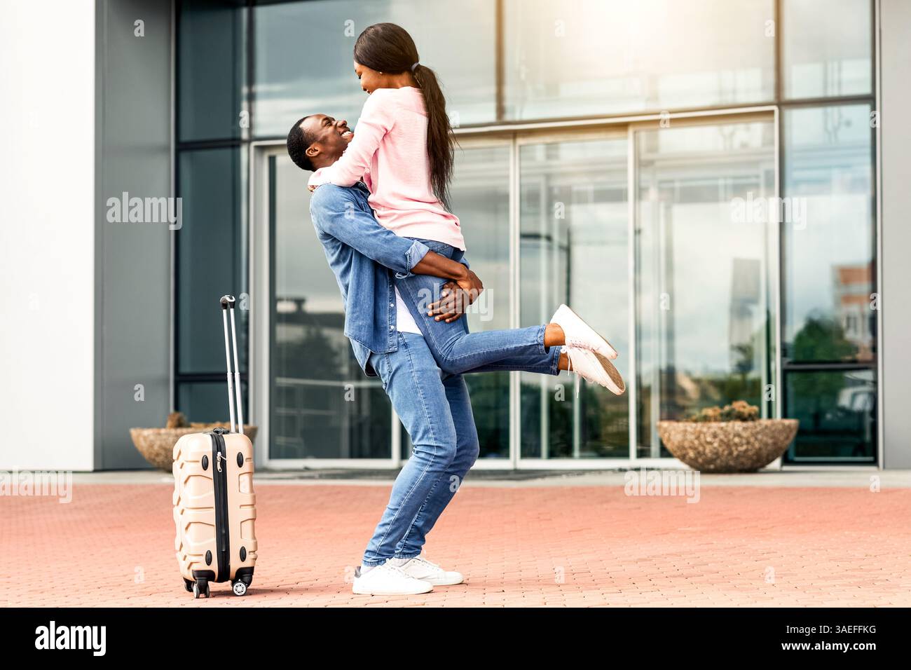 Long Awaited Reunion. Happy Excited African American Couple Meeting ...