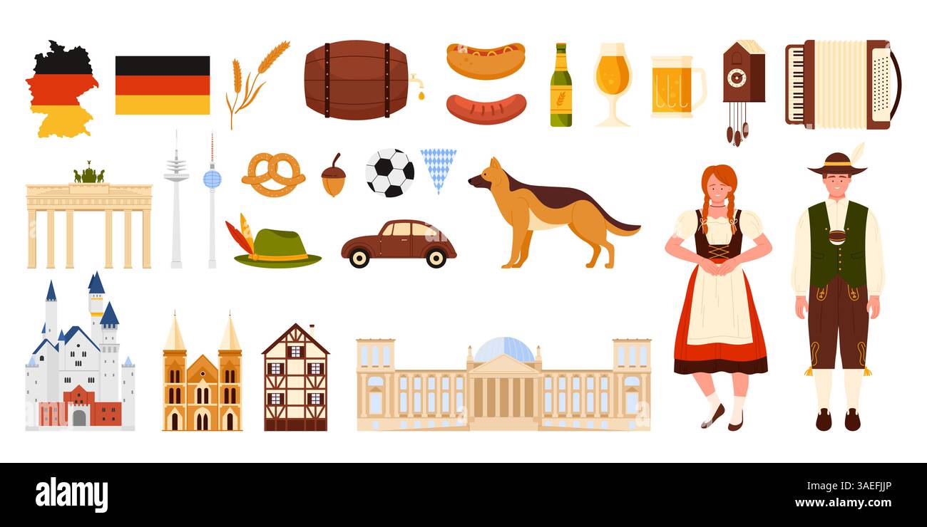Travel to Germany, national culture symbols and characters set. German ...