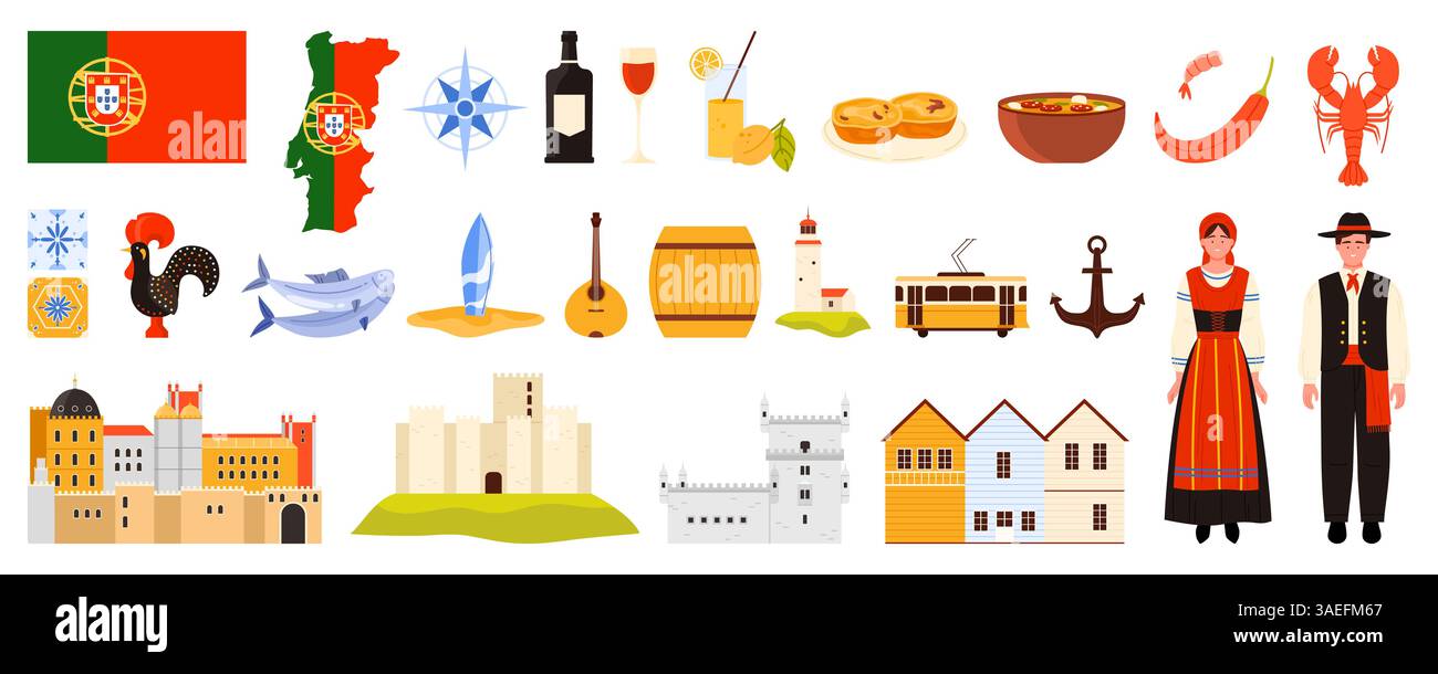 Travel to Portugal set. Portuguese culture and landmarks collection ...