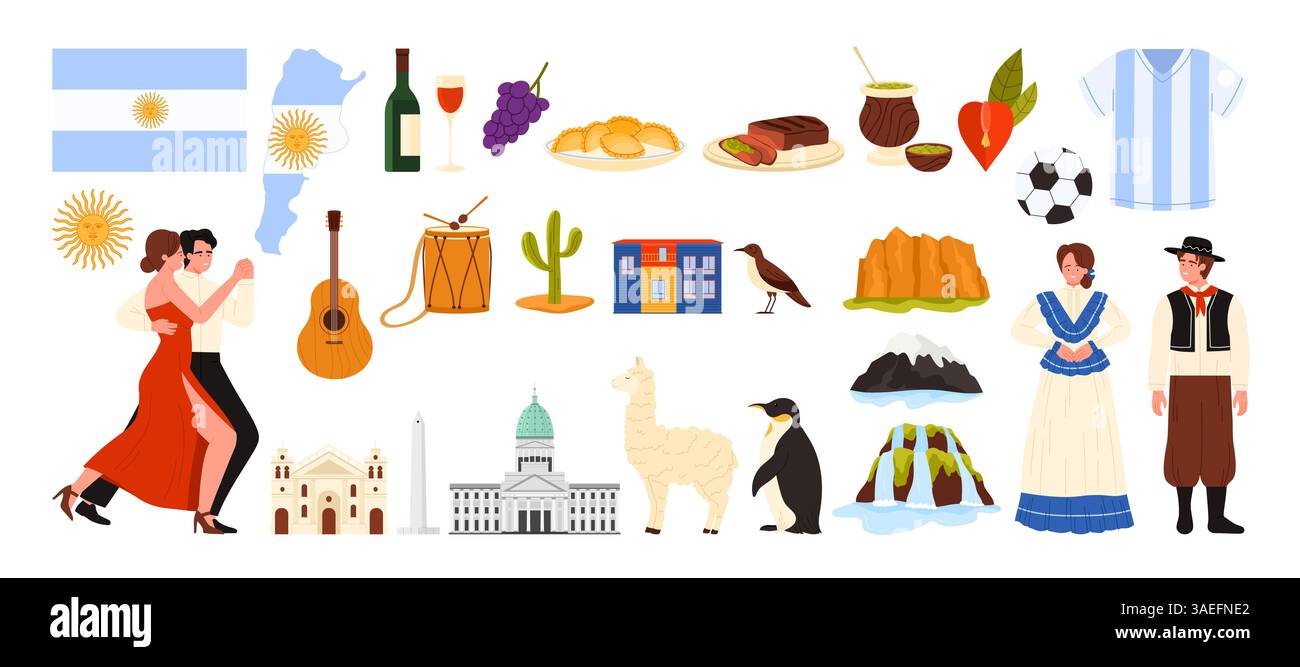 Travel to Argentina, national culture elements, infographic stickers ...