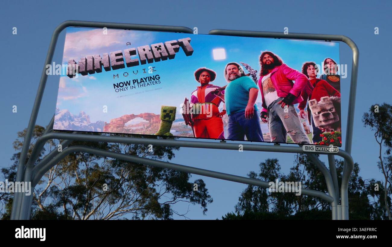 Los Angeles, California, USA 4th April 2025 A Minecraft Movie Billboard with Jack Black and ...