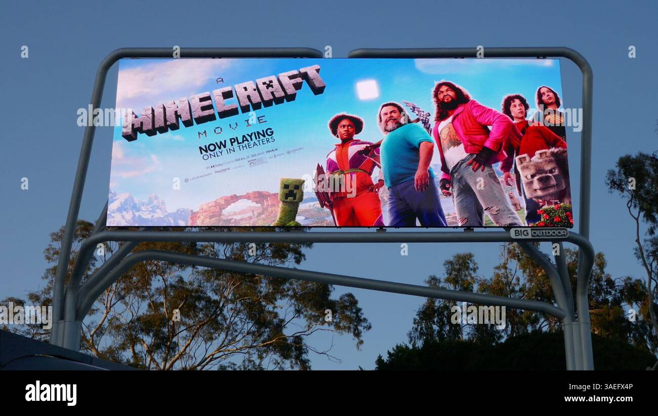 Los Angeles, California, USA 4th April 2025 A Minecraft Movie Billboard with Jack Black and ...