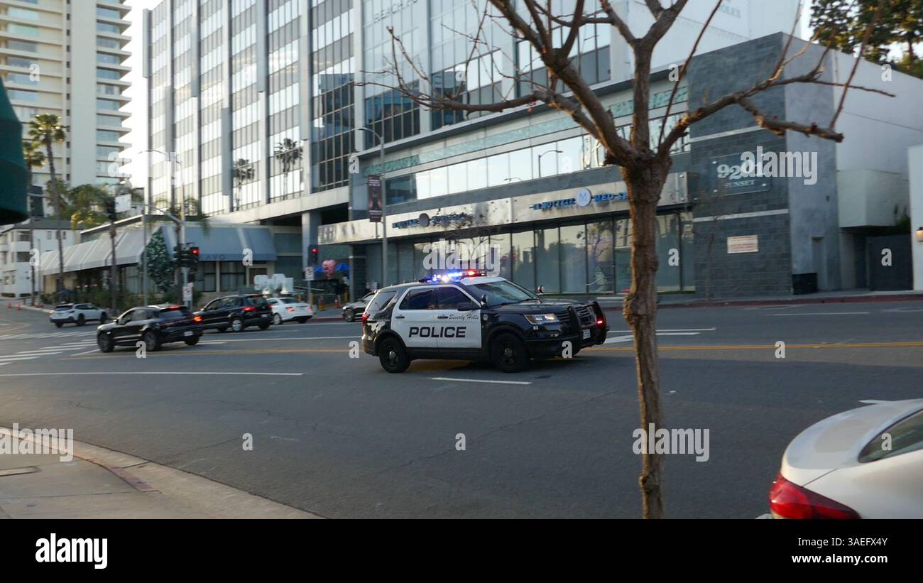 Los Angeles, California, USA 4th April 2025 Police Cars on Sunset Blvd ...