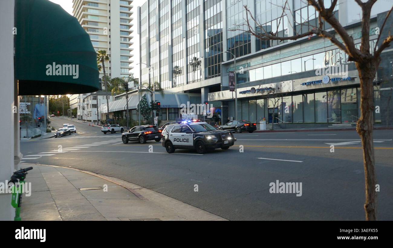 Los Angeles, California, USA 4th April 2025 Police Cars on Sunset Blvd ...