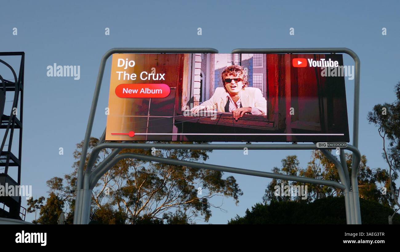 Los Angeles, California, USA 4th April 2025 Djo The Crux New Album YouTube Billboard on Sunset ...