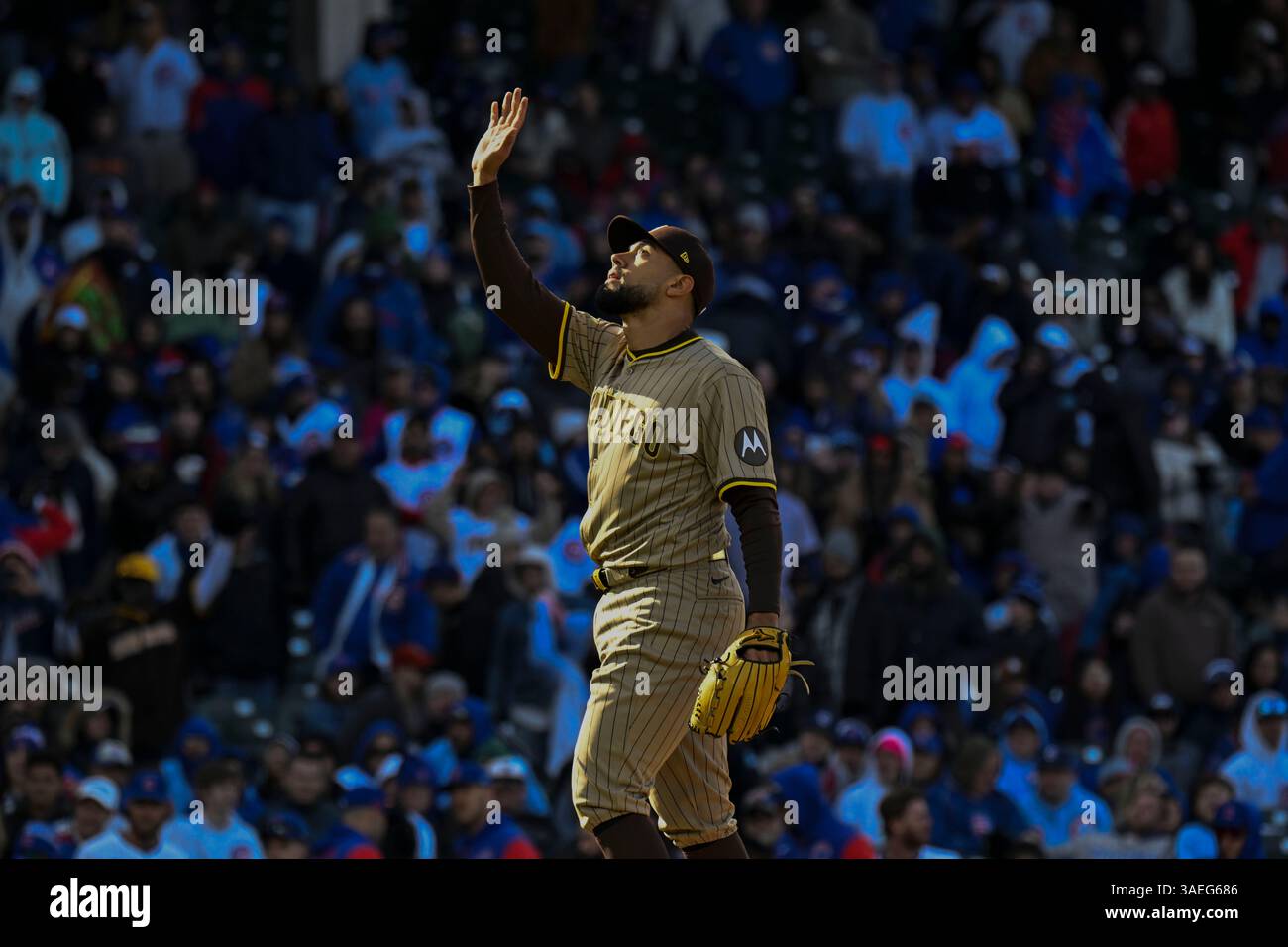 San Diego Padres pitcher Robert Suarez reacts after a baseball game ...