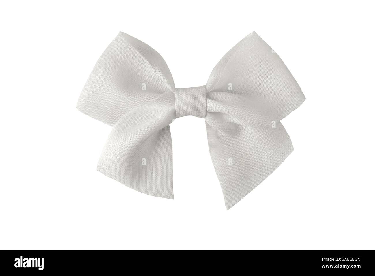 White linen bow isolated on white. Coquette style tied canvas ribbon ...