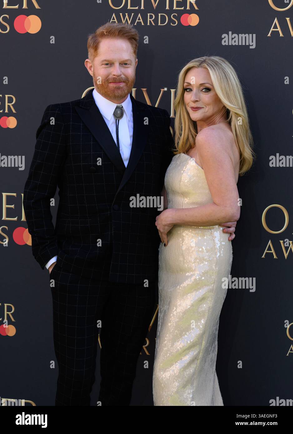 London, UK. April 6th, 2025. Jane Krakowski and Jesse Tyler Ferguson arriving at The Olivier ...
