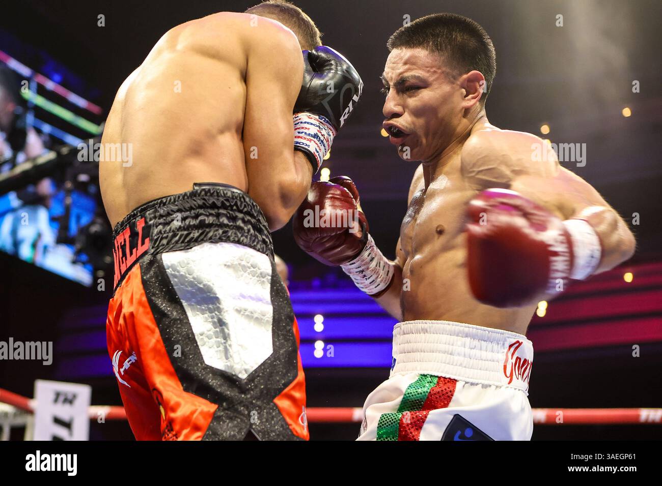 April 5, 2025: (R-L) Featherweight Albert Gonzalez punches Dana ...