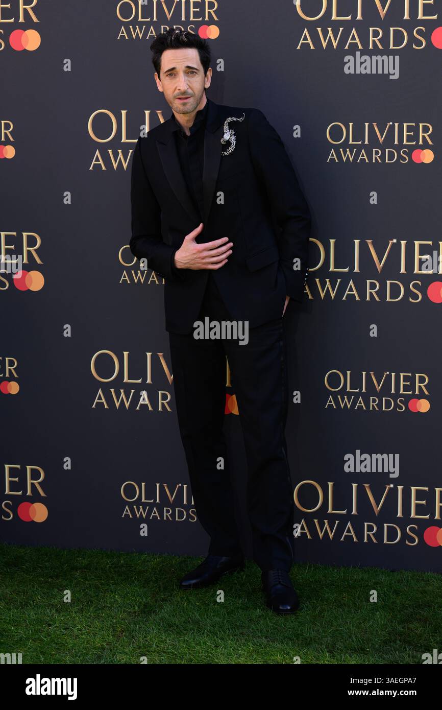 London, UK. April 6th, 2025. Adrien Brody arriving at The Olivier ...