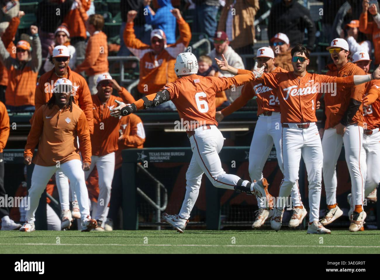 AUSTIN, TX - APRIL 06: Texas catcher Rylan Galvan (6) runs past his ...