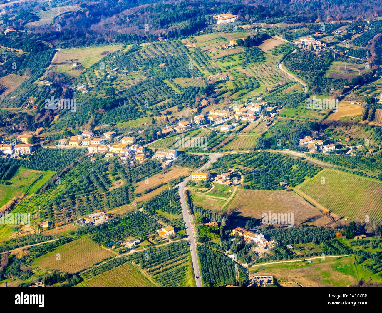 aerial of a small typical village in the Arezzo region around Perugia ...