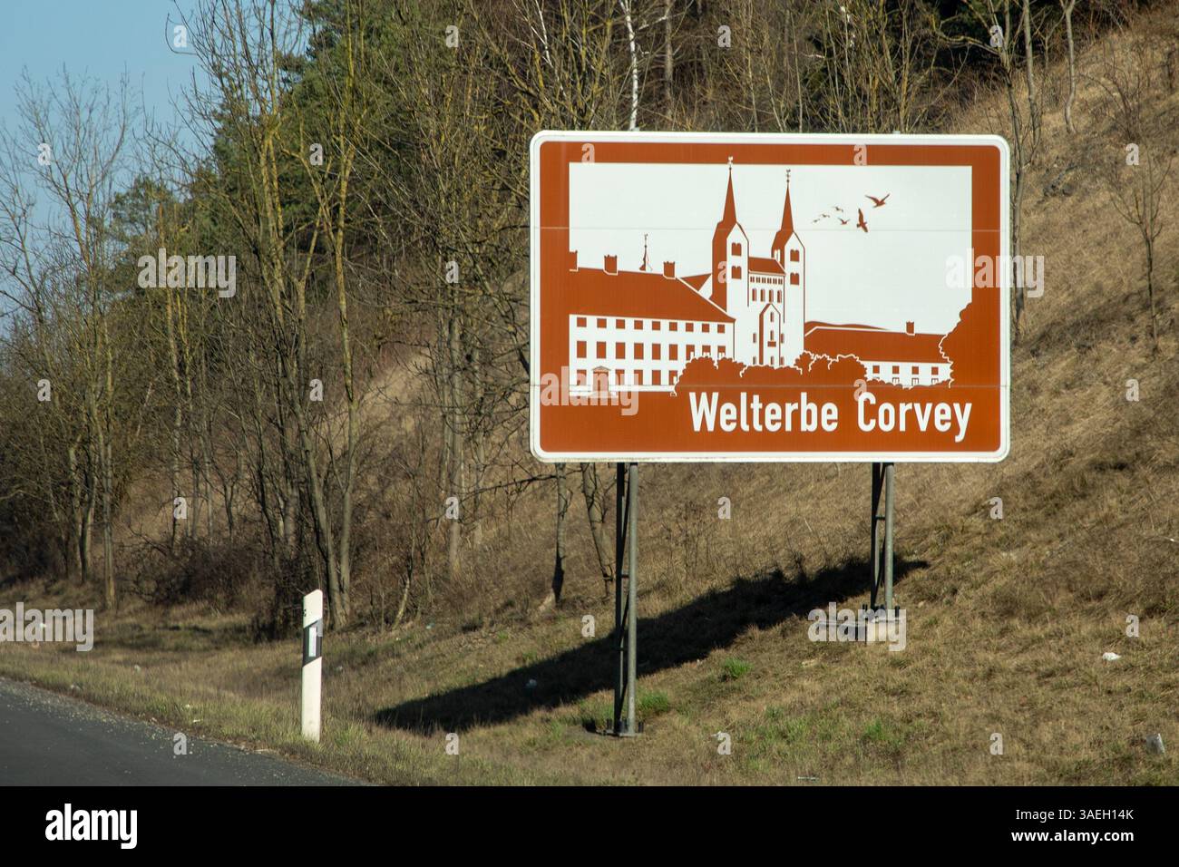 brown landmark signs at the highway pointing out the Welterbe - unesco ...