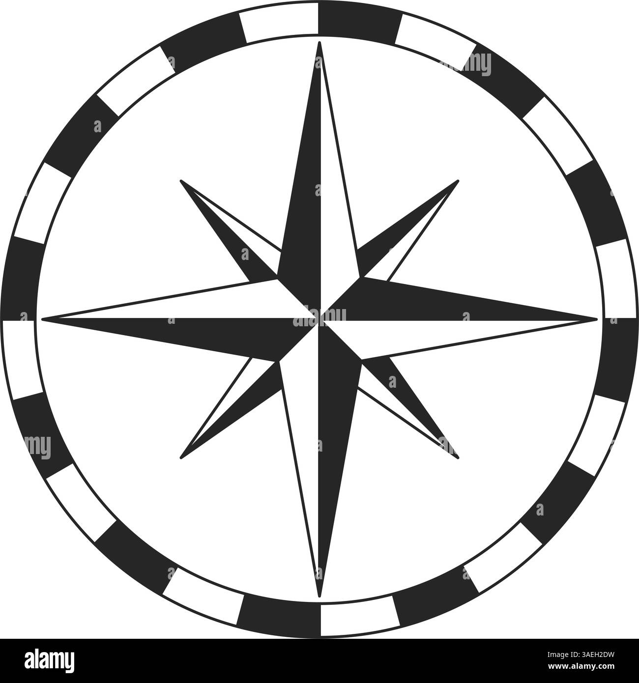 Nautical star symbol for marine navigation compass work in black and ...