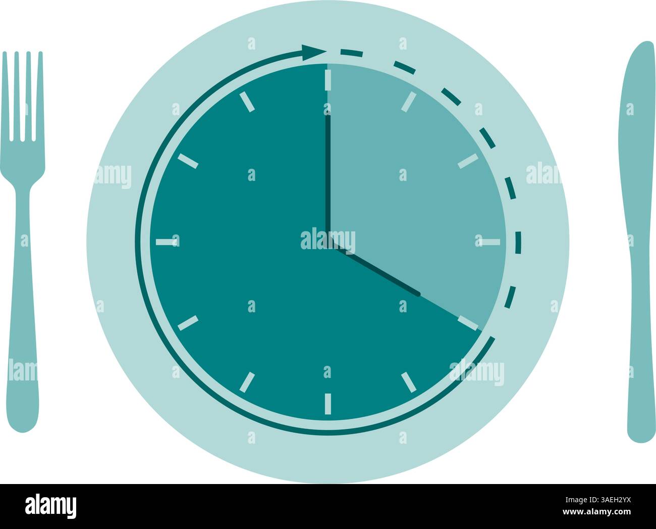 Dinner plate and cutlery with clock symbol for intermittent fasting ...