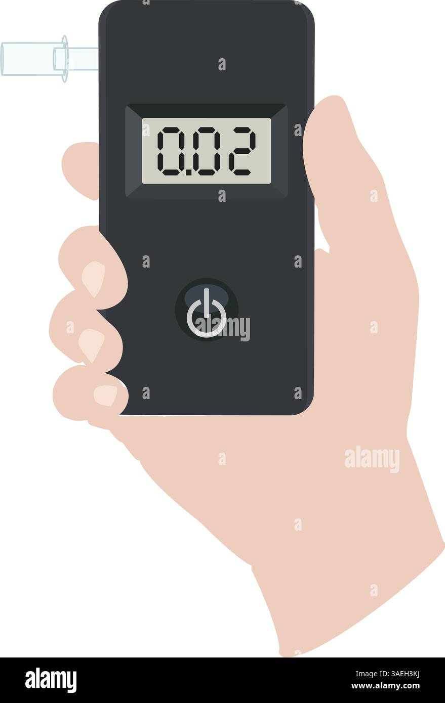 Hand holding a breathalyzer device for measuring blood alcohol or ...