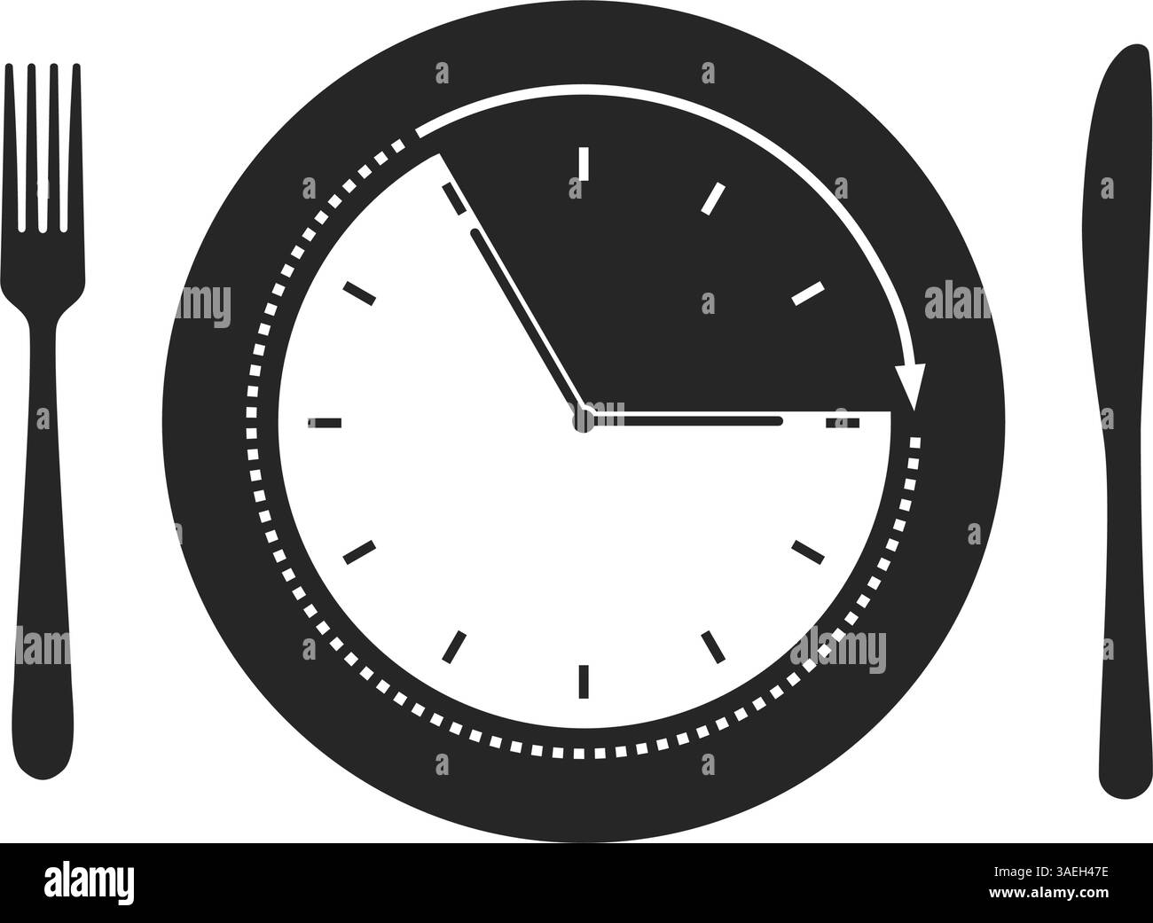 Dinner plate and cutlery with clock symbol for intermittent fasting ...