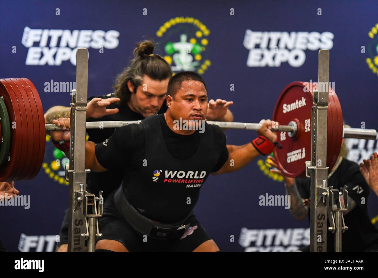 Fern Cook of Nauru is seen in action with a squat at the Asia Pacific ...